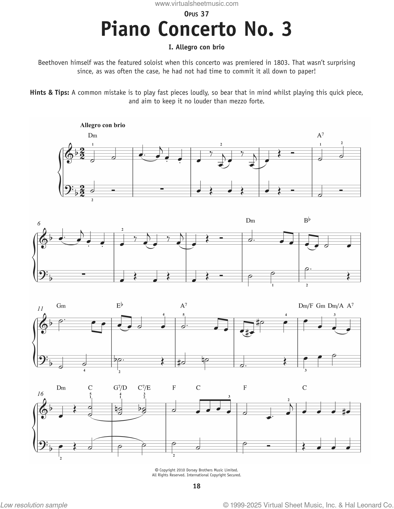 Beethoven: Piano Concerto No. 3, Op. 37 sheet music (beginner) for ...