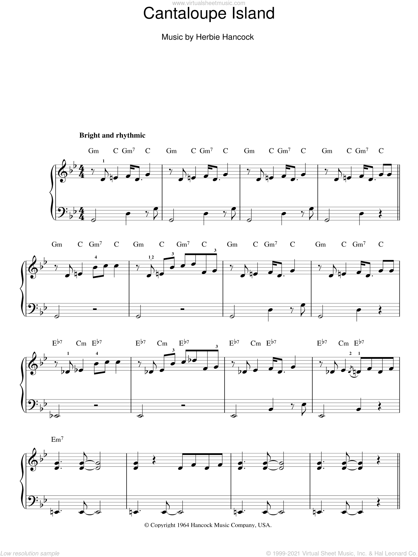 Hancock - Cantaloupe Island, (easy) sheet music for piano solo