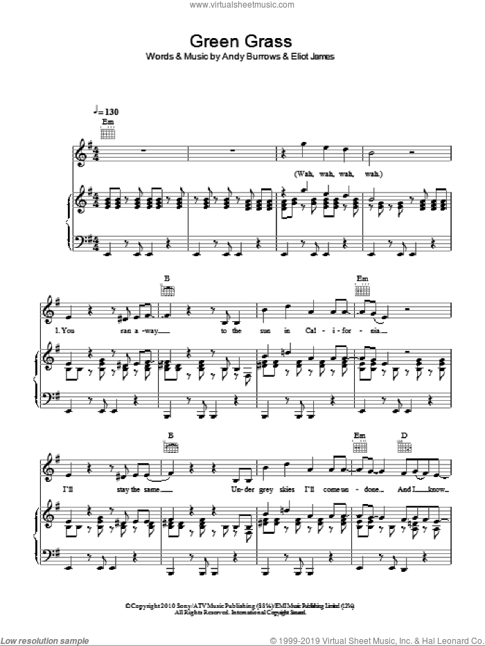 Green Grass sheet music for voice, piano or guitar (PDF)