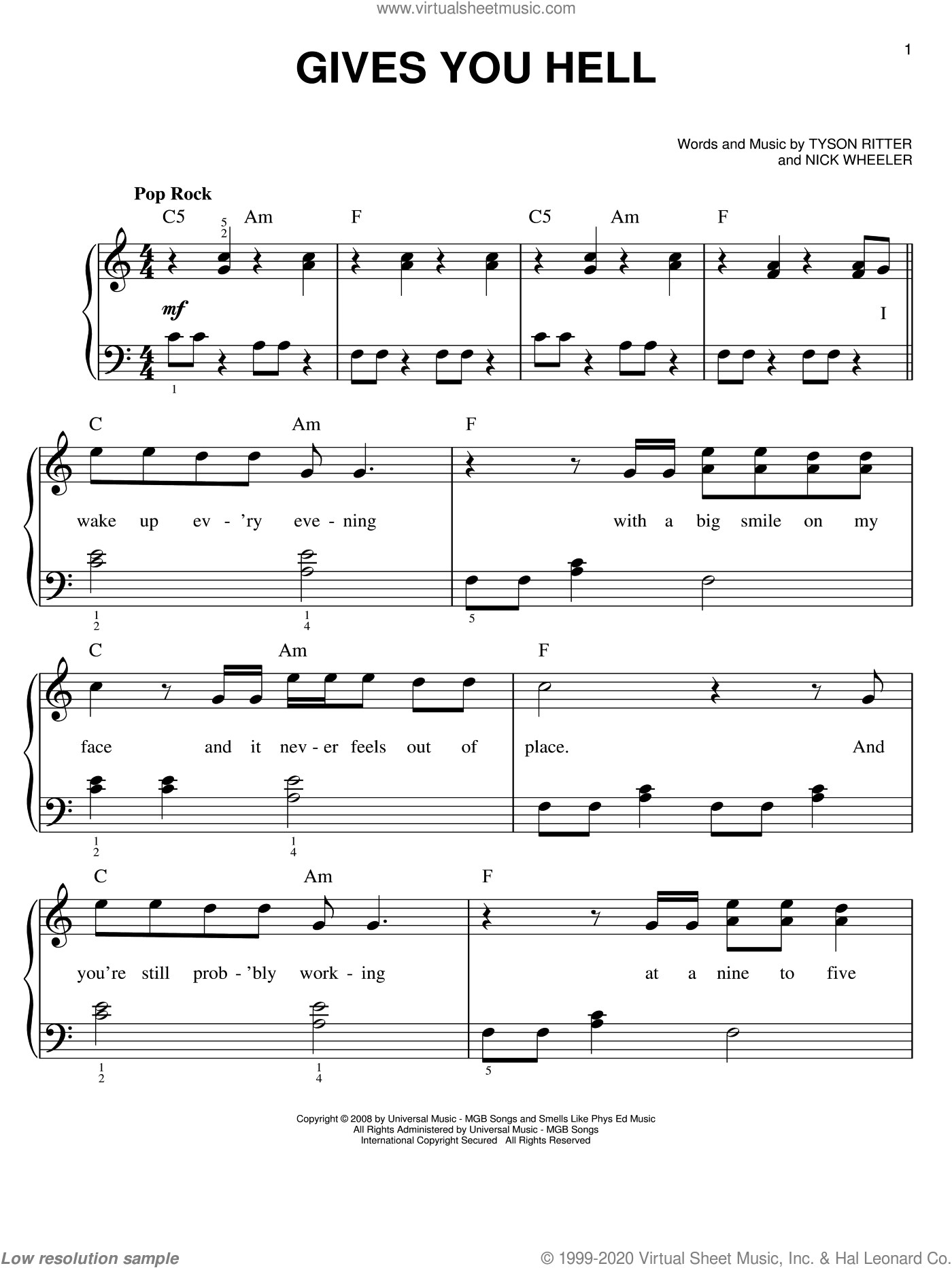Gives You Hell sheet music for piano solo (PDF-interactive)