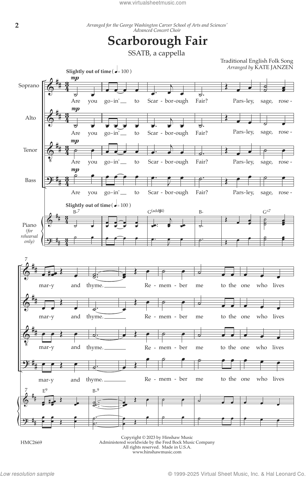 Scarborough Fair sheet music for choir (SSATB) (PDF)