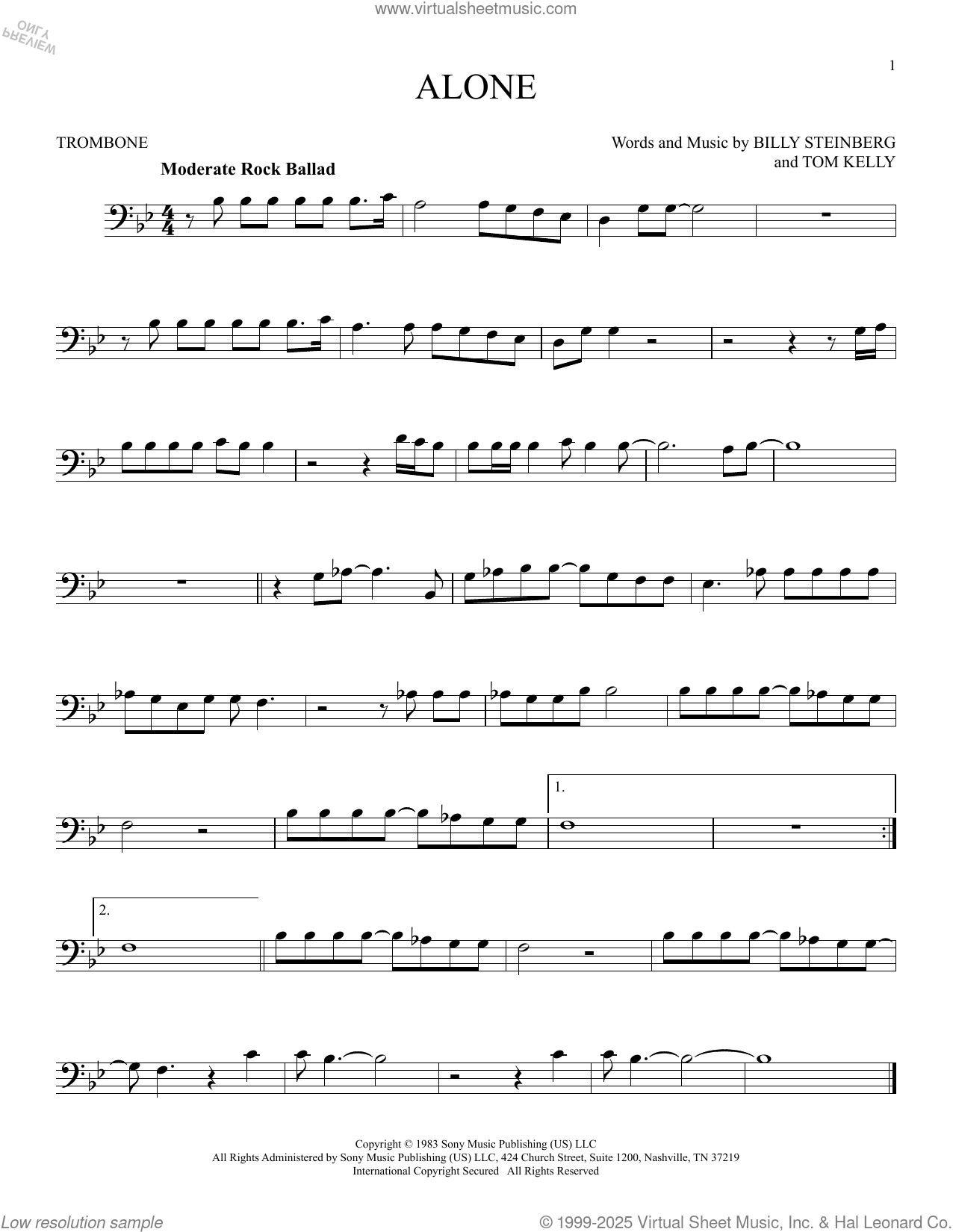Alone sheet music for trombone solo (PDF-interactive)