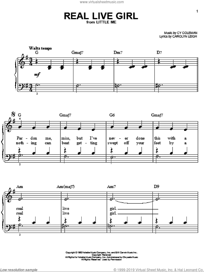 Real Live Girl sheet music for piano solo (PDF-interactive)