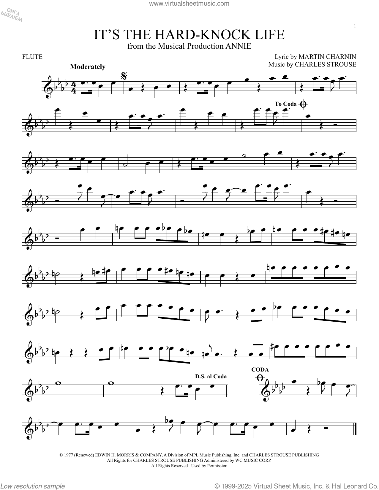 It's The Hard-Knock Life (from Annie) sheet music for flute solo