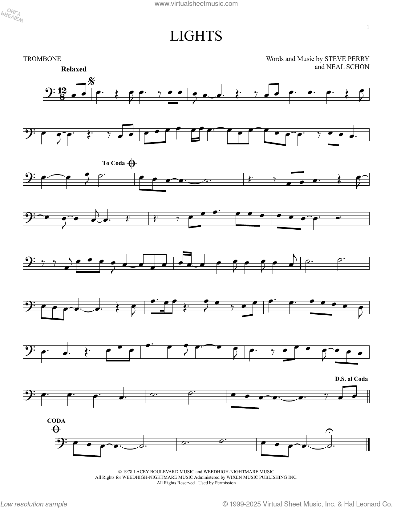Lights sheet music for trombone solo (PDF-interactive)