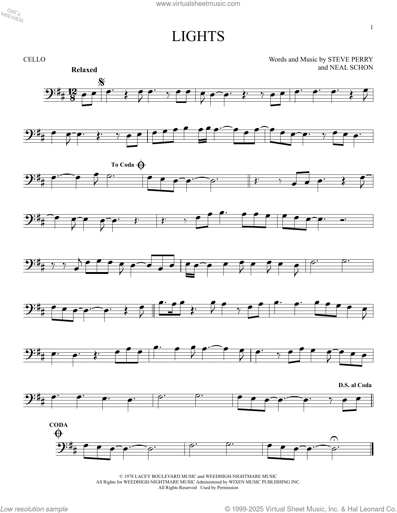 Lights sheet music for cello solo (PDF-interactive)