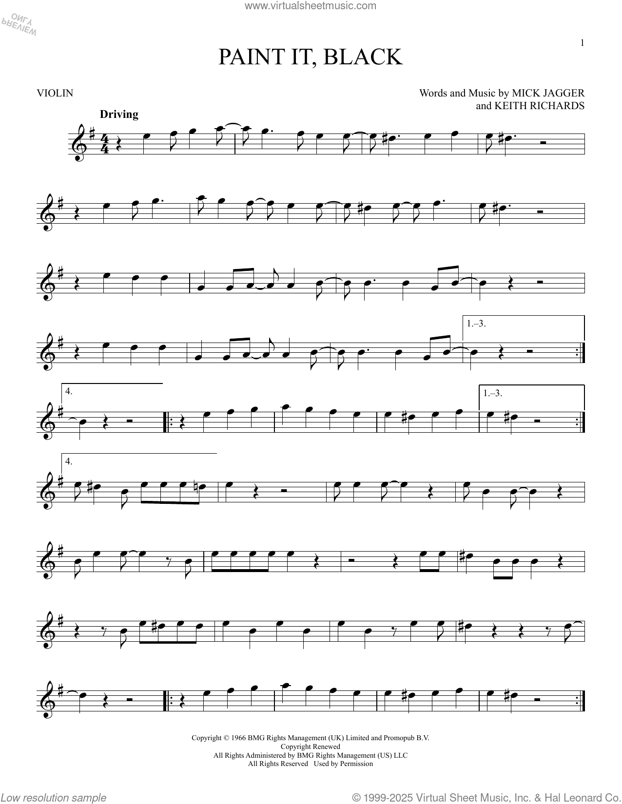 Paint It, Black sheet music for violin solo (PDF-interactive)