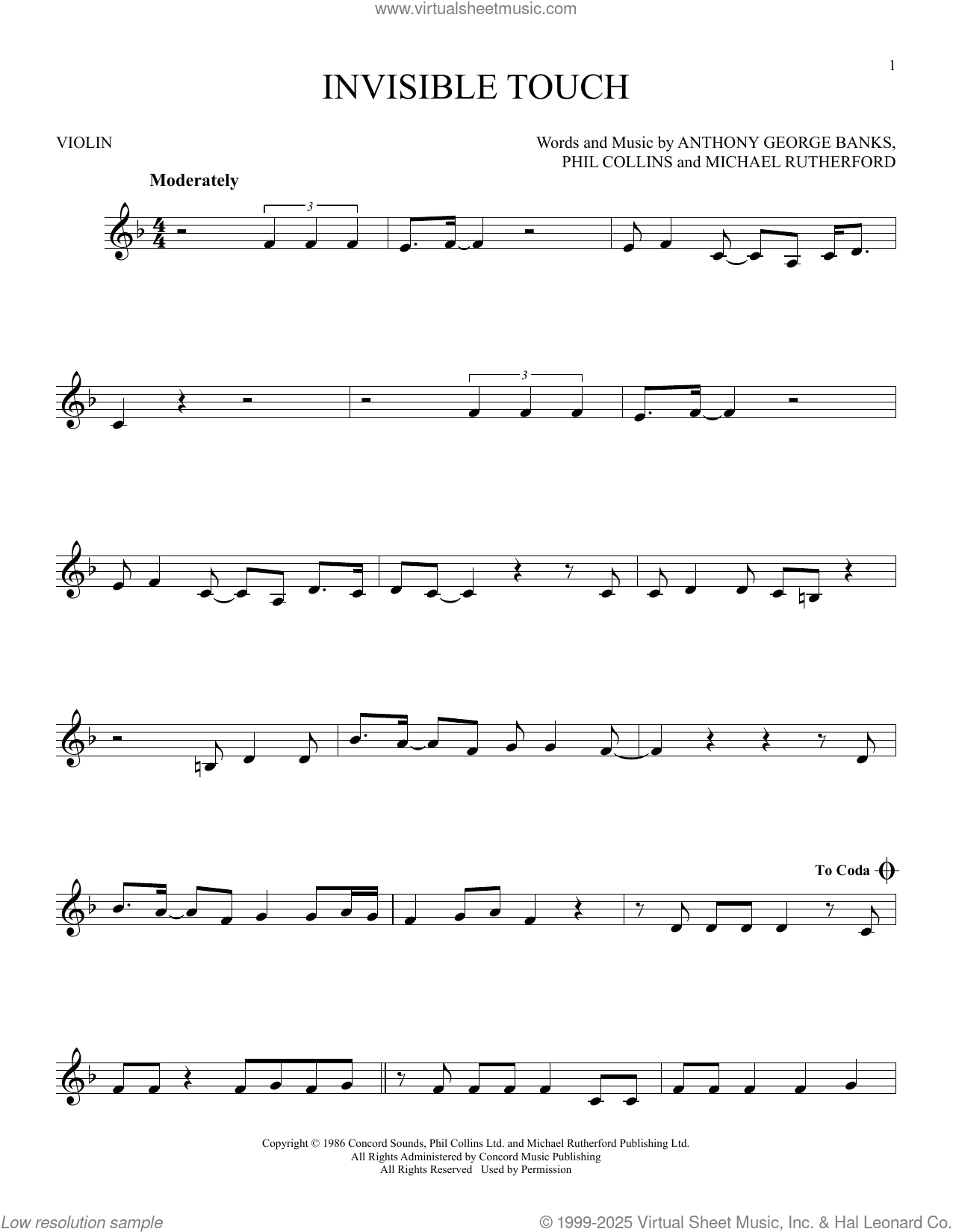 Invisible Touch sheet music for violin solo (PDF-interactive)
