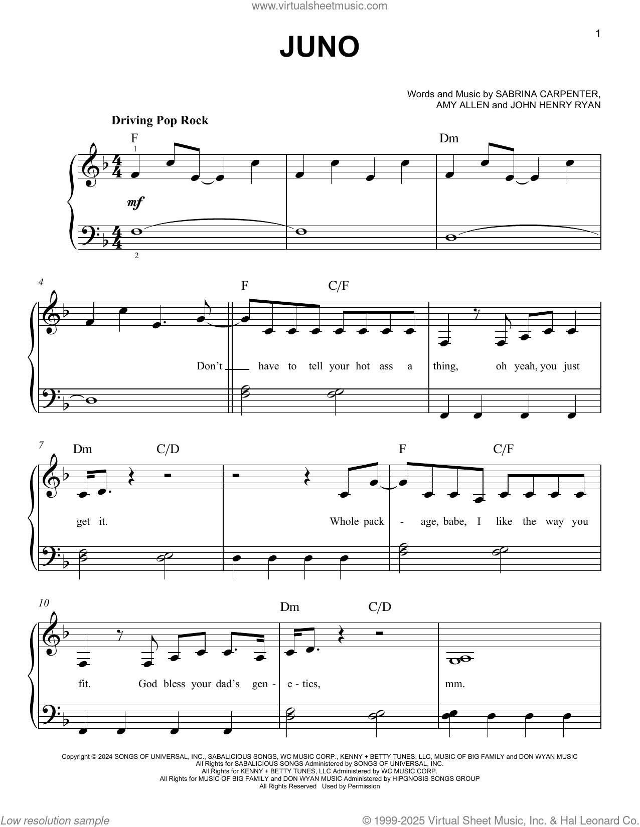 Juno sheet music for piano solo (PDF-interactive)