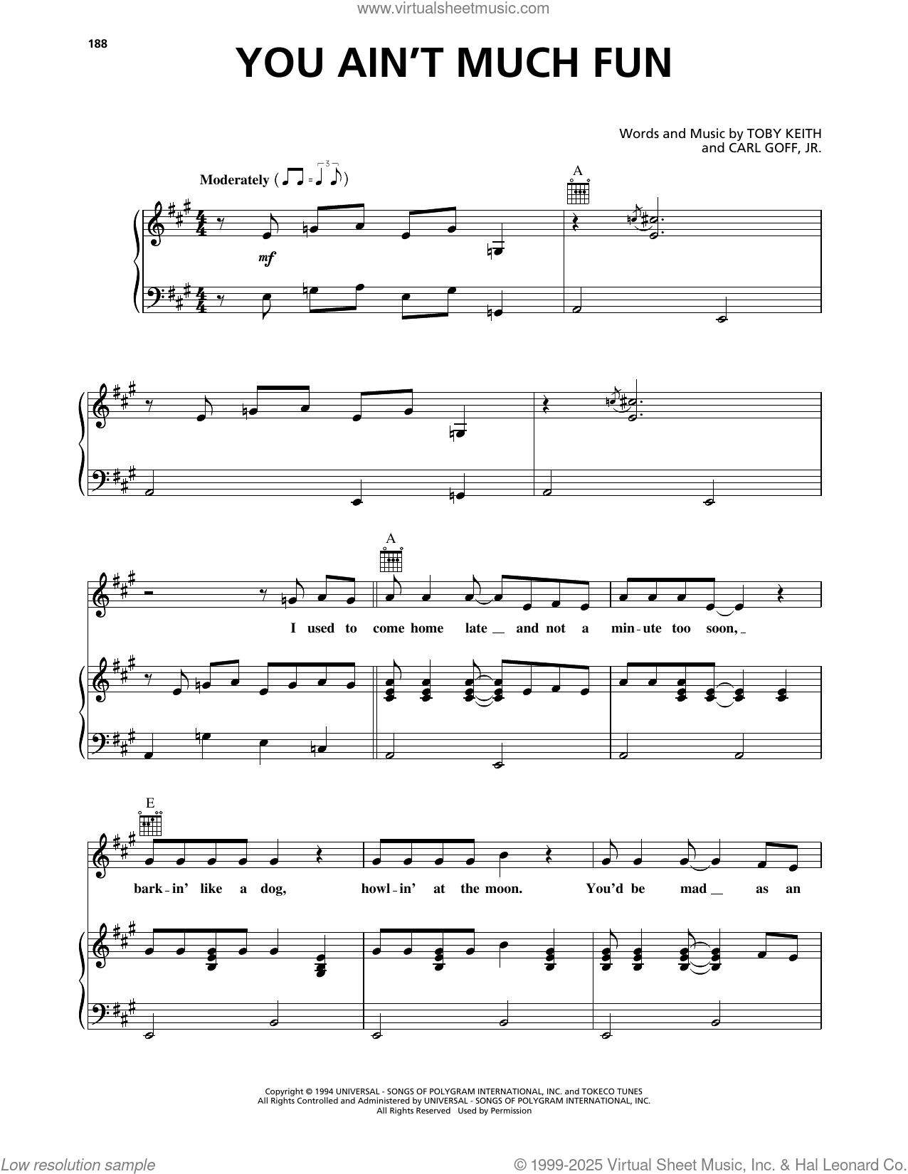 You Ain't Much Fun sheet music for voice, piano or guitar (PDF)