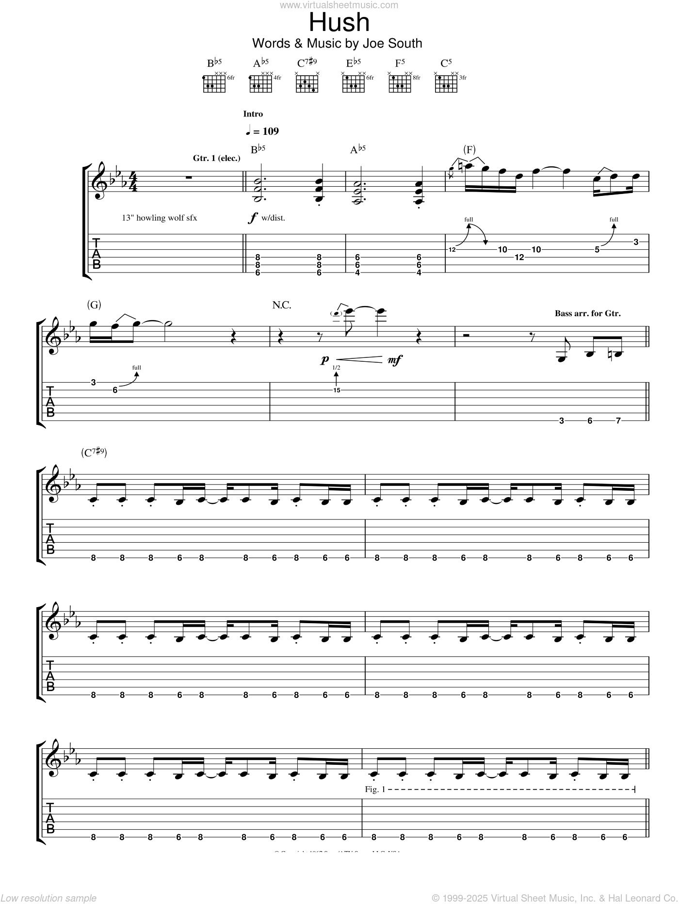 Hush sheet music for guitar (tablature) (PDF)