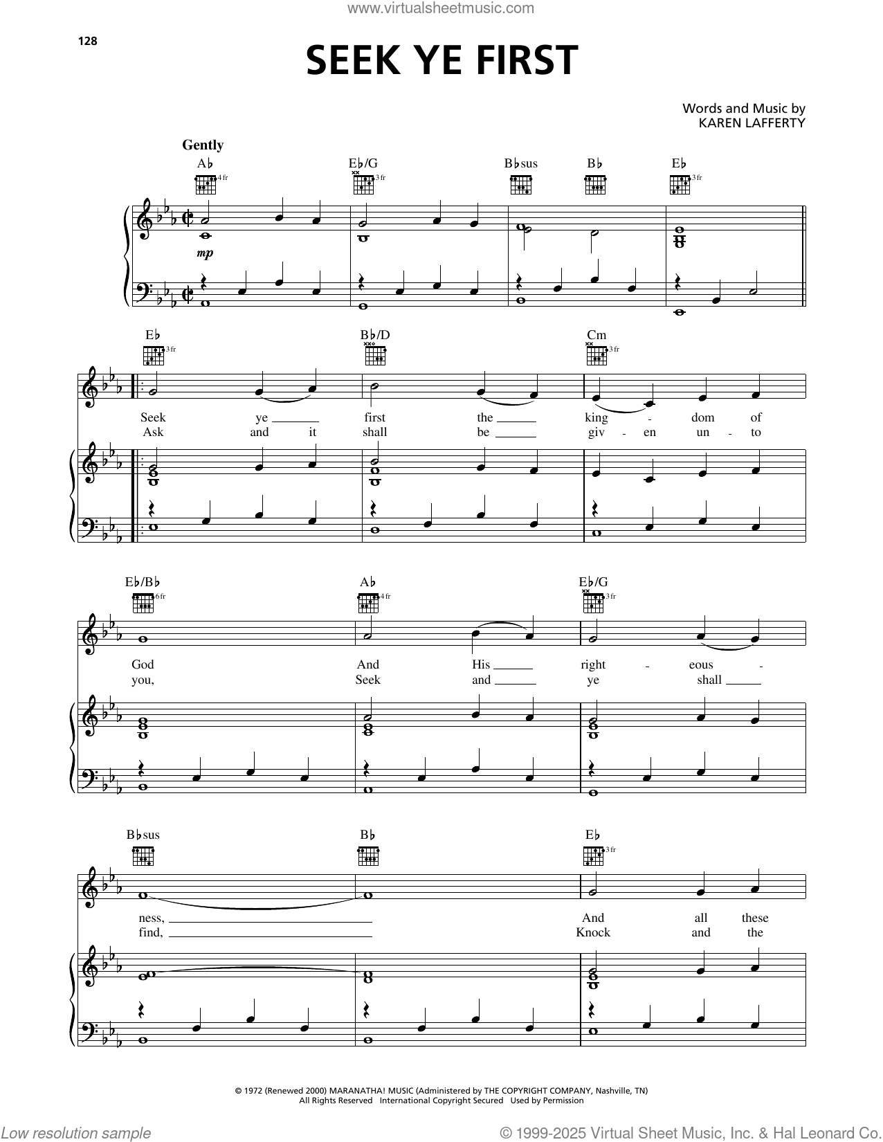 Seek Ye First sheet music for voice, piano or guitar (PDF)