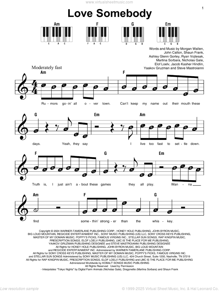 Love Somebody sheet music for piano solo (PDF)