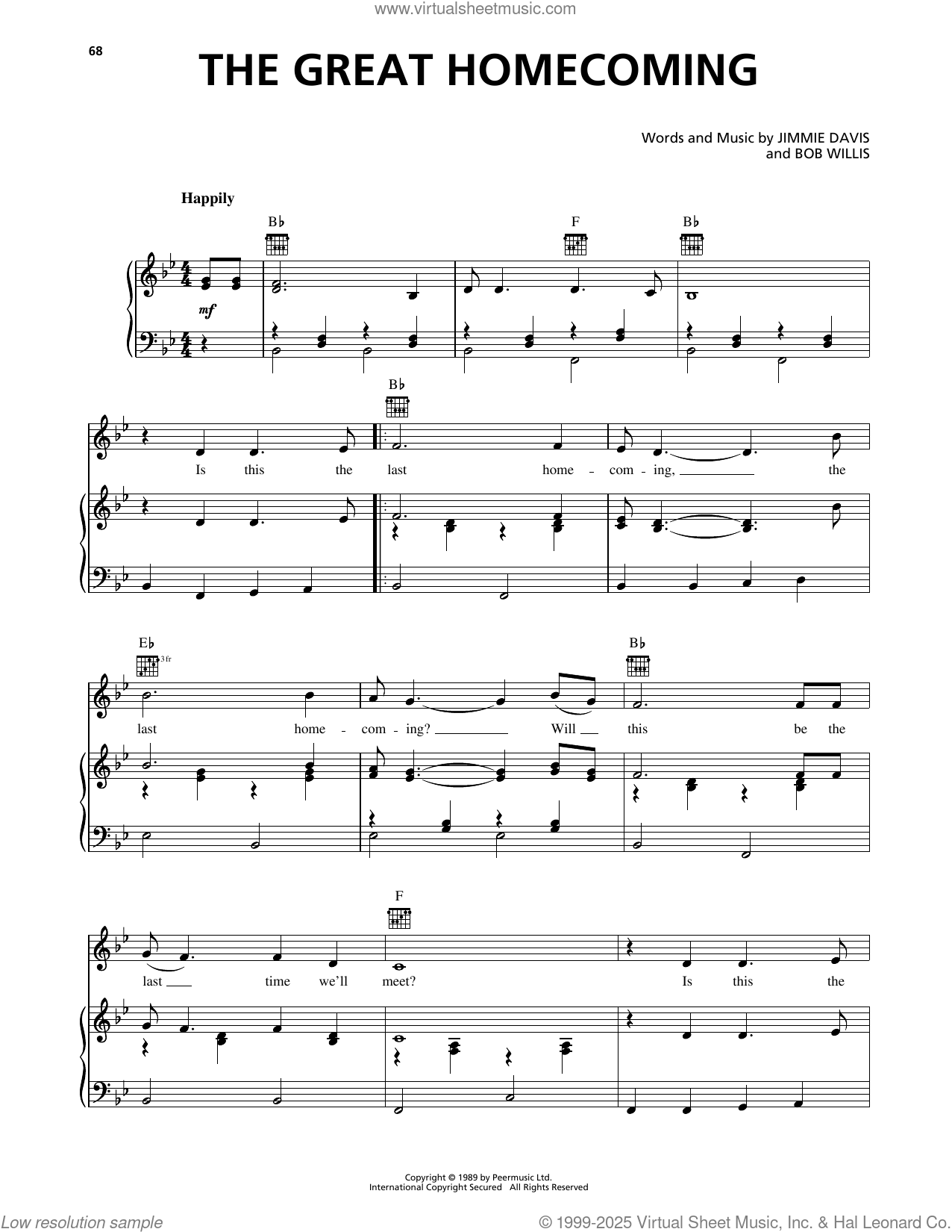 The Great Homecoming sheet music for voice, piano or guitar (PDF)