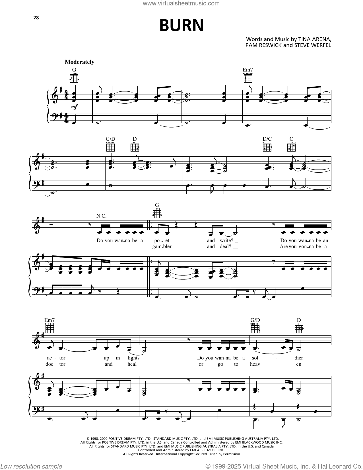 Jo Dee Messina: Burn sheet music for voice, piano or guitar (PDF)