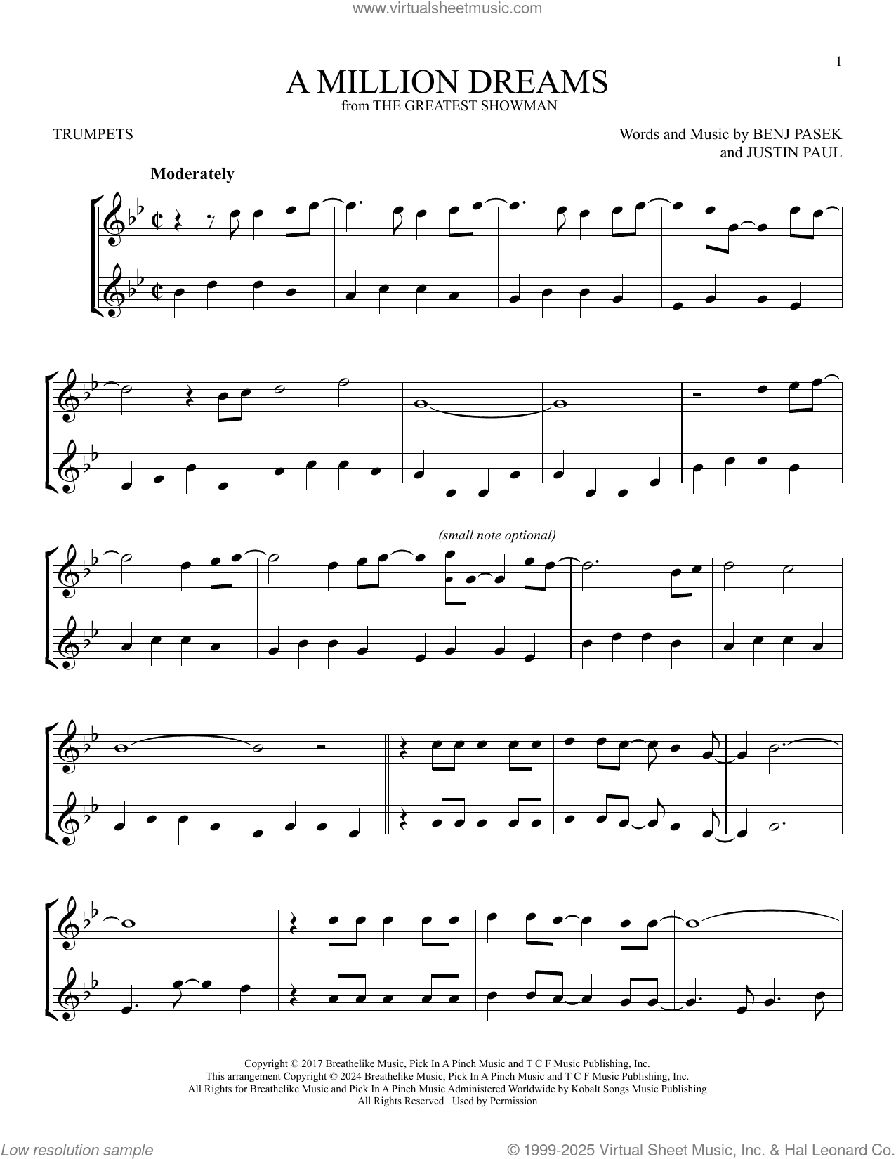 A Million Dreams (from The Greatest Showman) sheet music for two ...