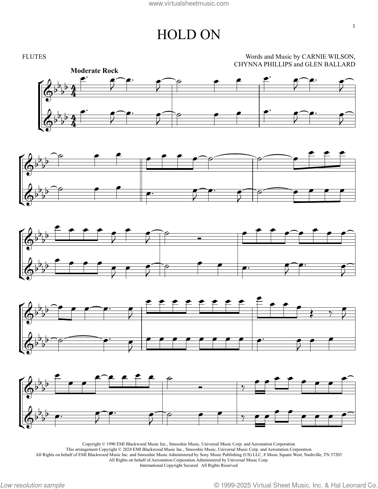 Hold On sheet music for two flutes (duets) (PDF-interactive)