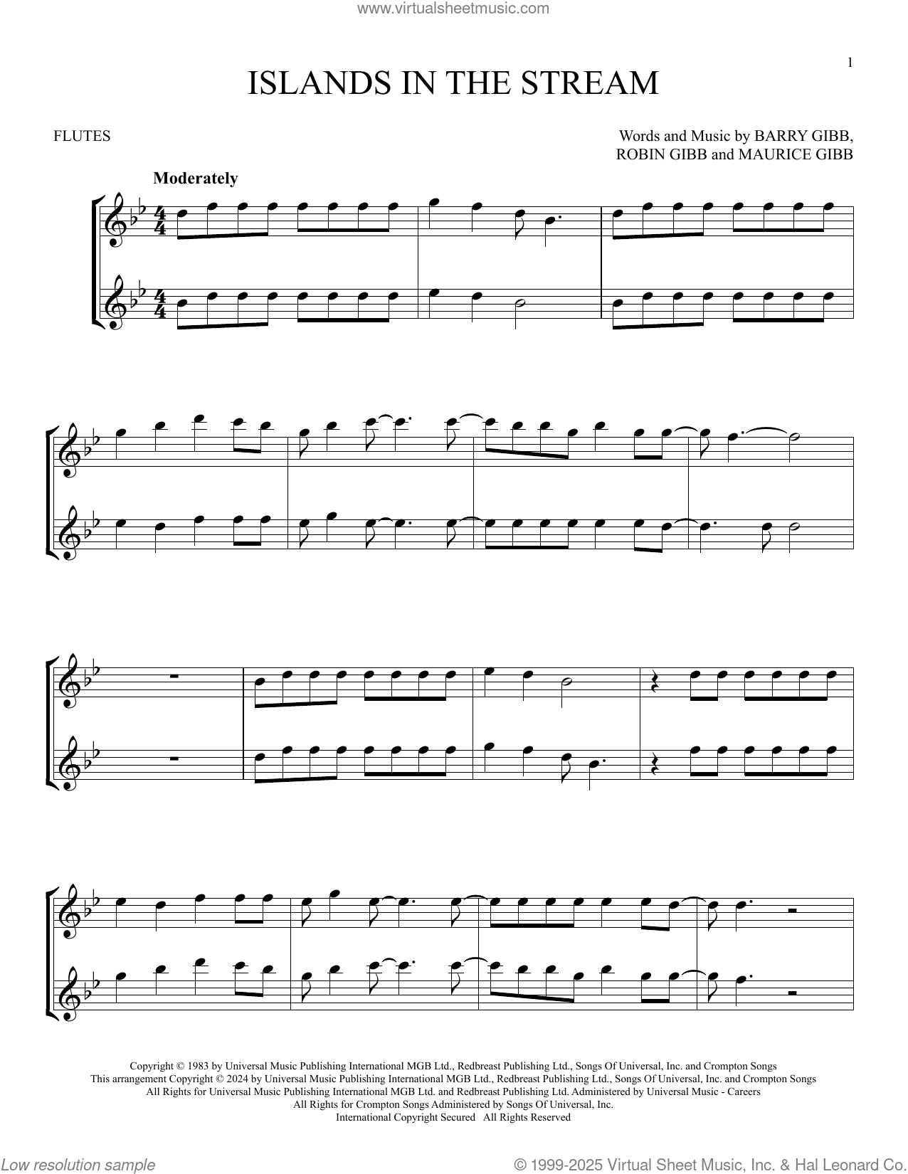 Islands In The Stream sheet music for two flutes (duets) (PDF)