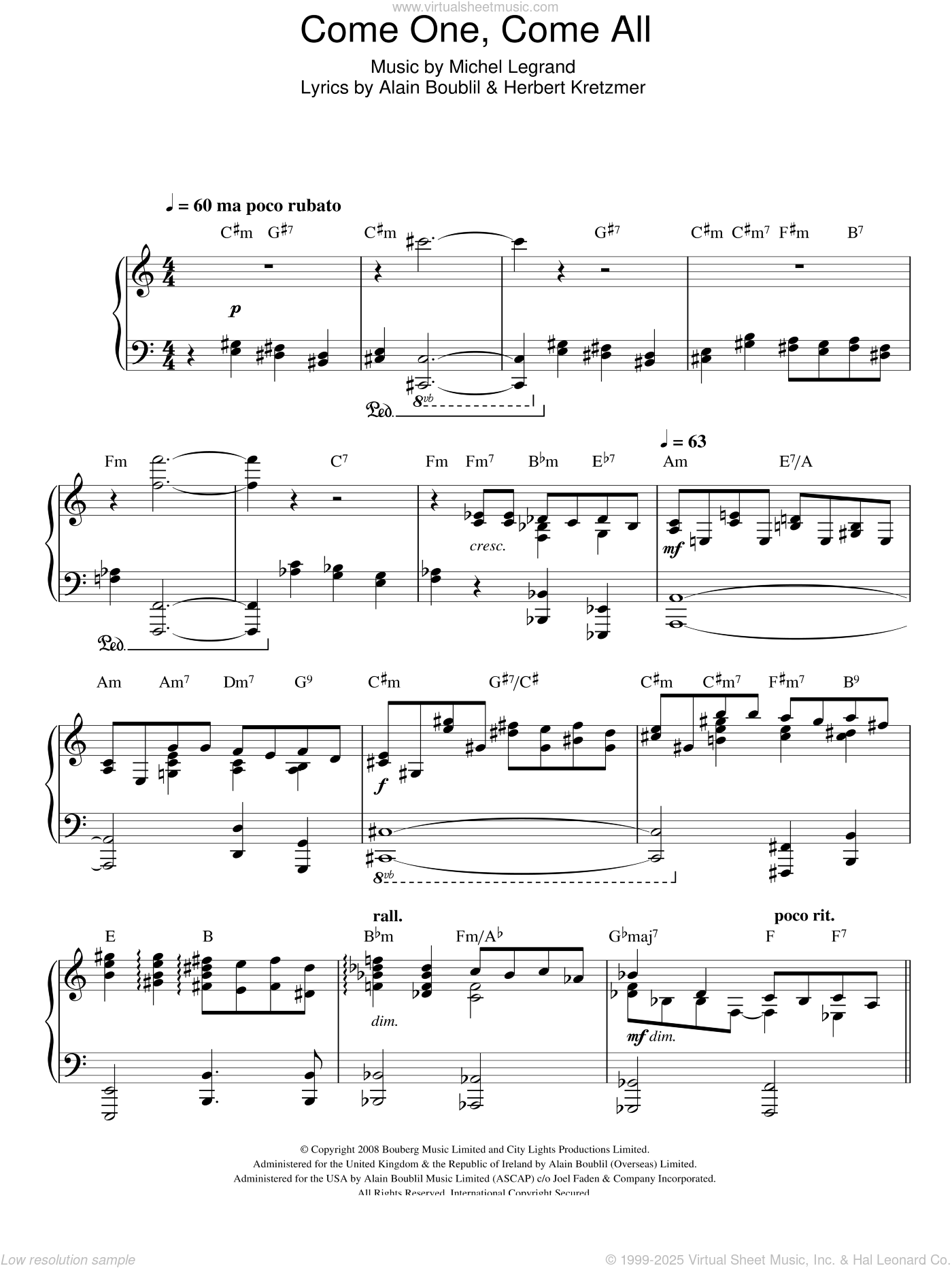 Come One, Come All sheet music for voice, piano or guitar (PDF)