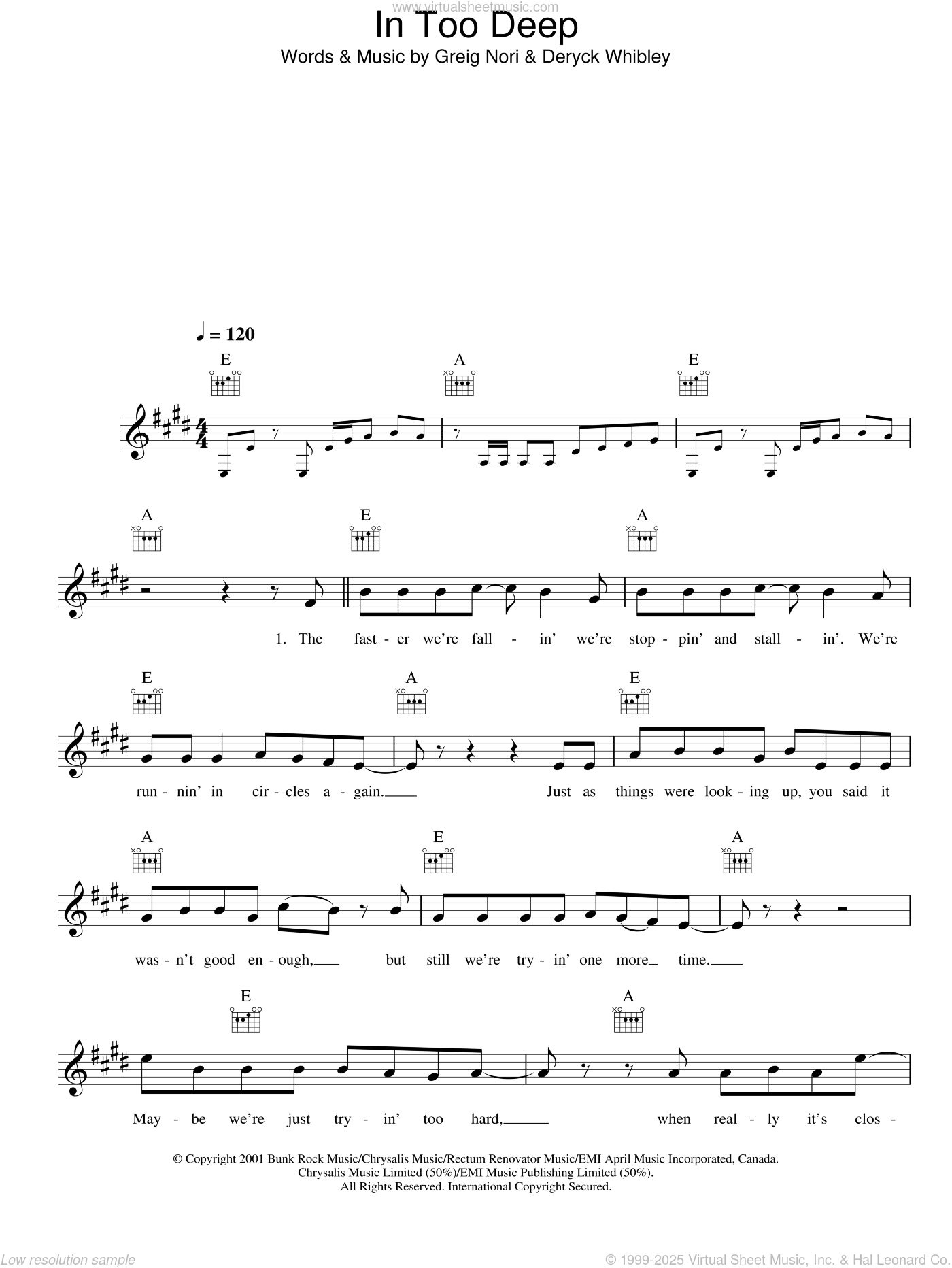 In Too Deep sheet music (fake book) (PDF)