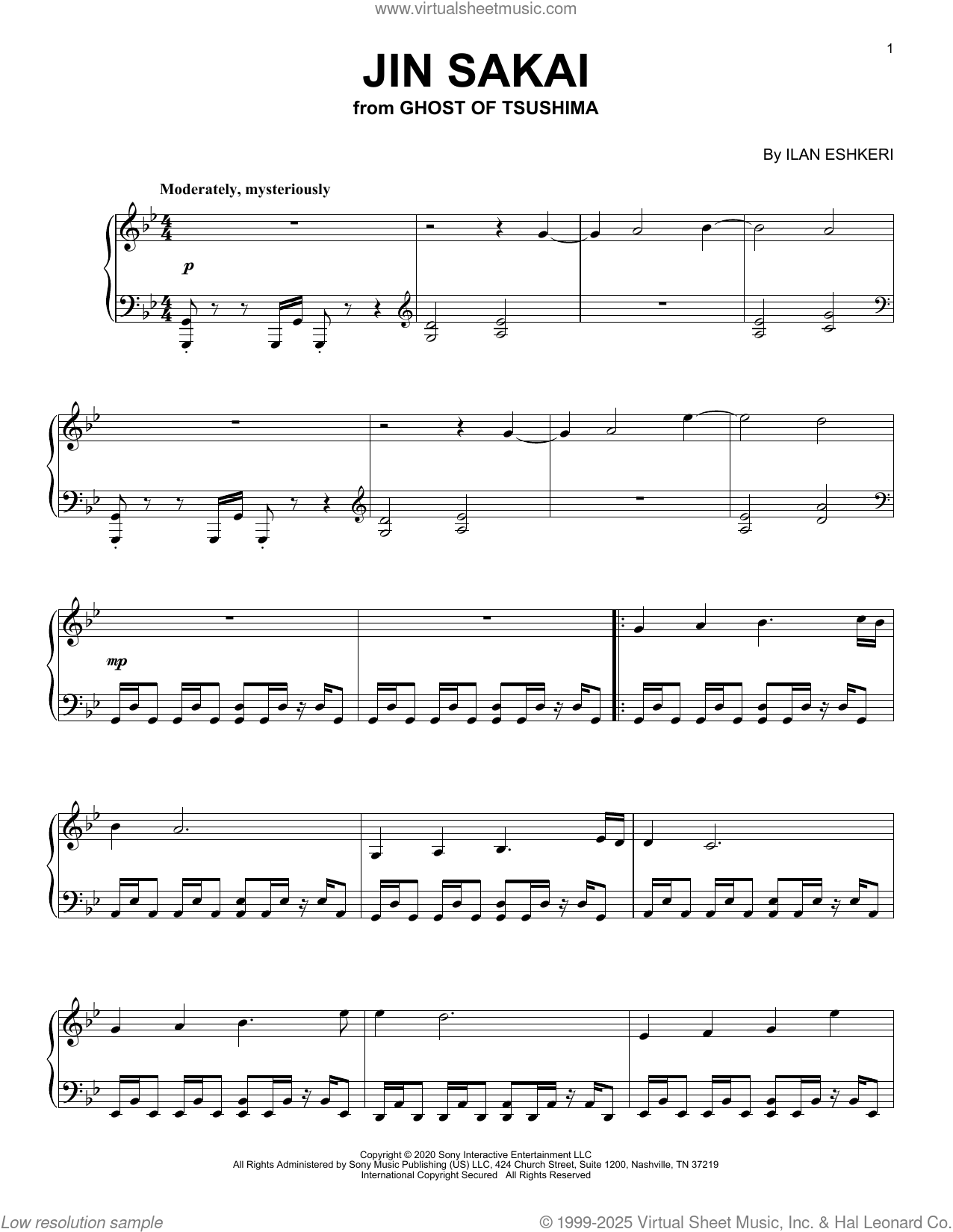 Jin Sakai (from Ghost Of Tsushima) sheet music for piano solo