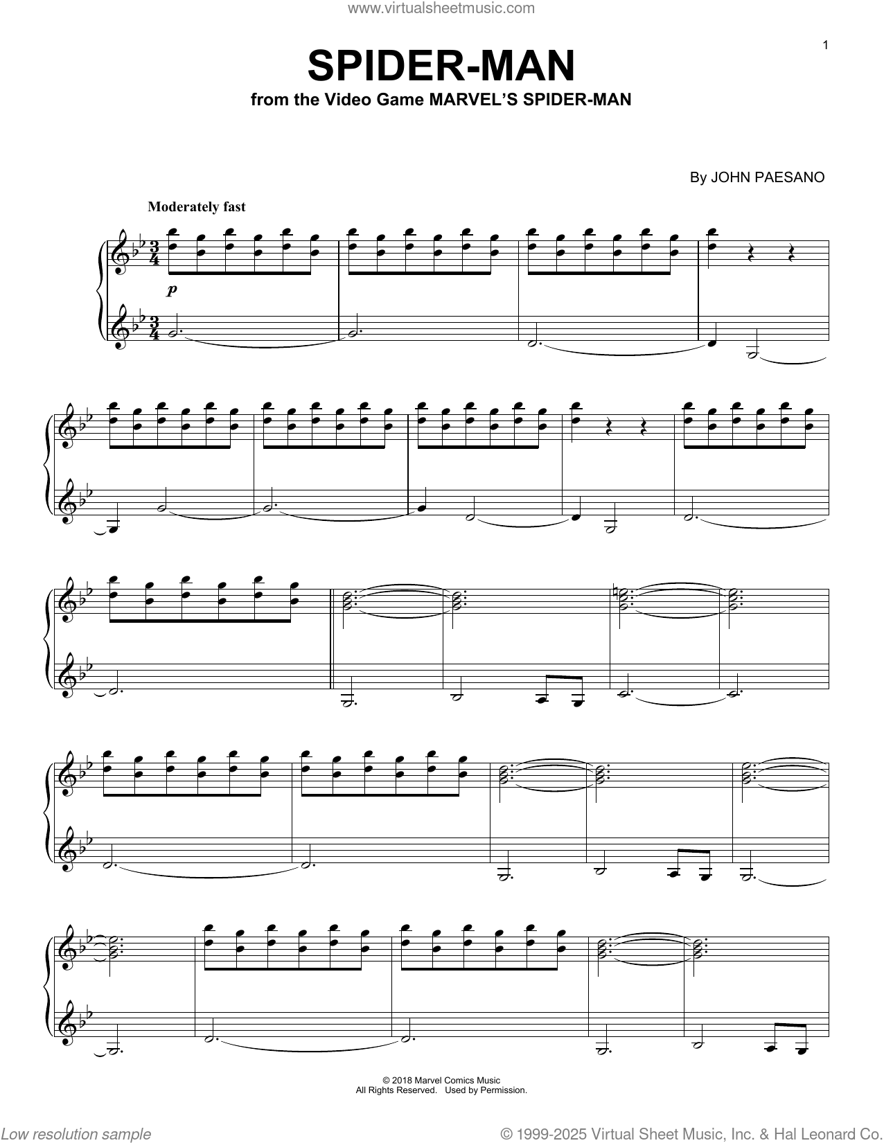 Spider-Man sheet music for piano solo (PDF-interactive)