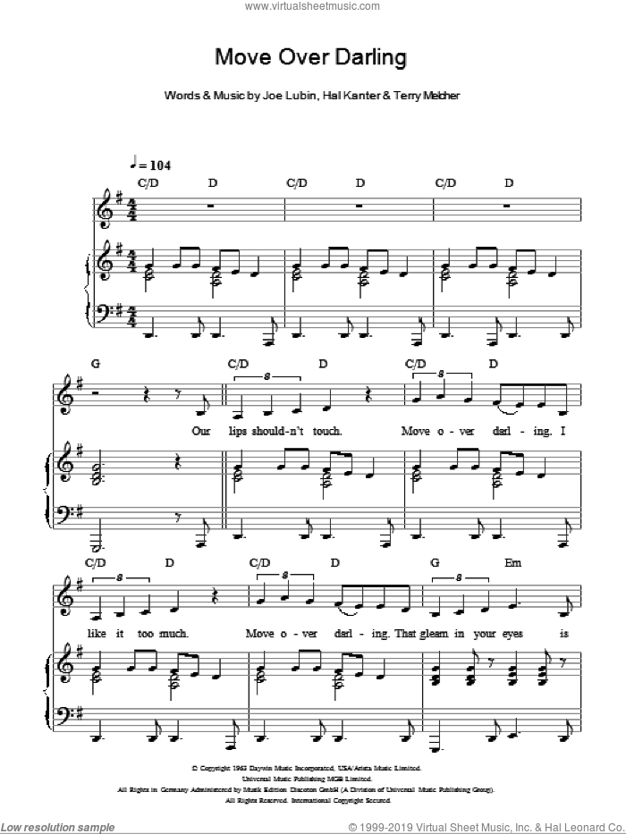 Move Over Darling sheet music for voice, piano or guitar v2