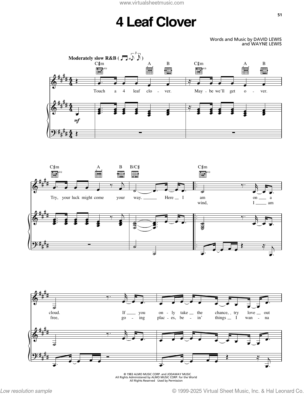 4 Leaf Clover sheet music for voice, piano or guitar (PDF)