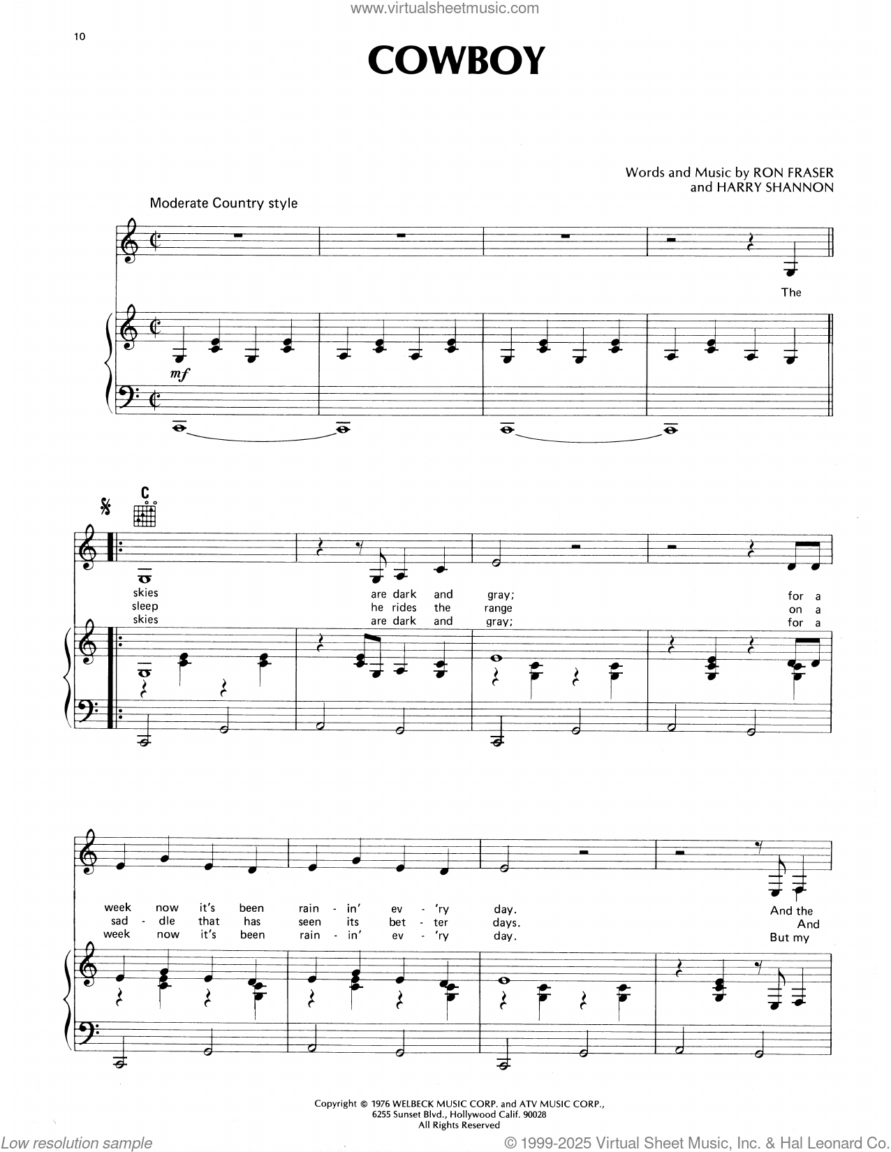 Cowboy sheet music for voice, piano or guitar (PDF)