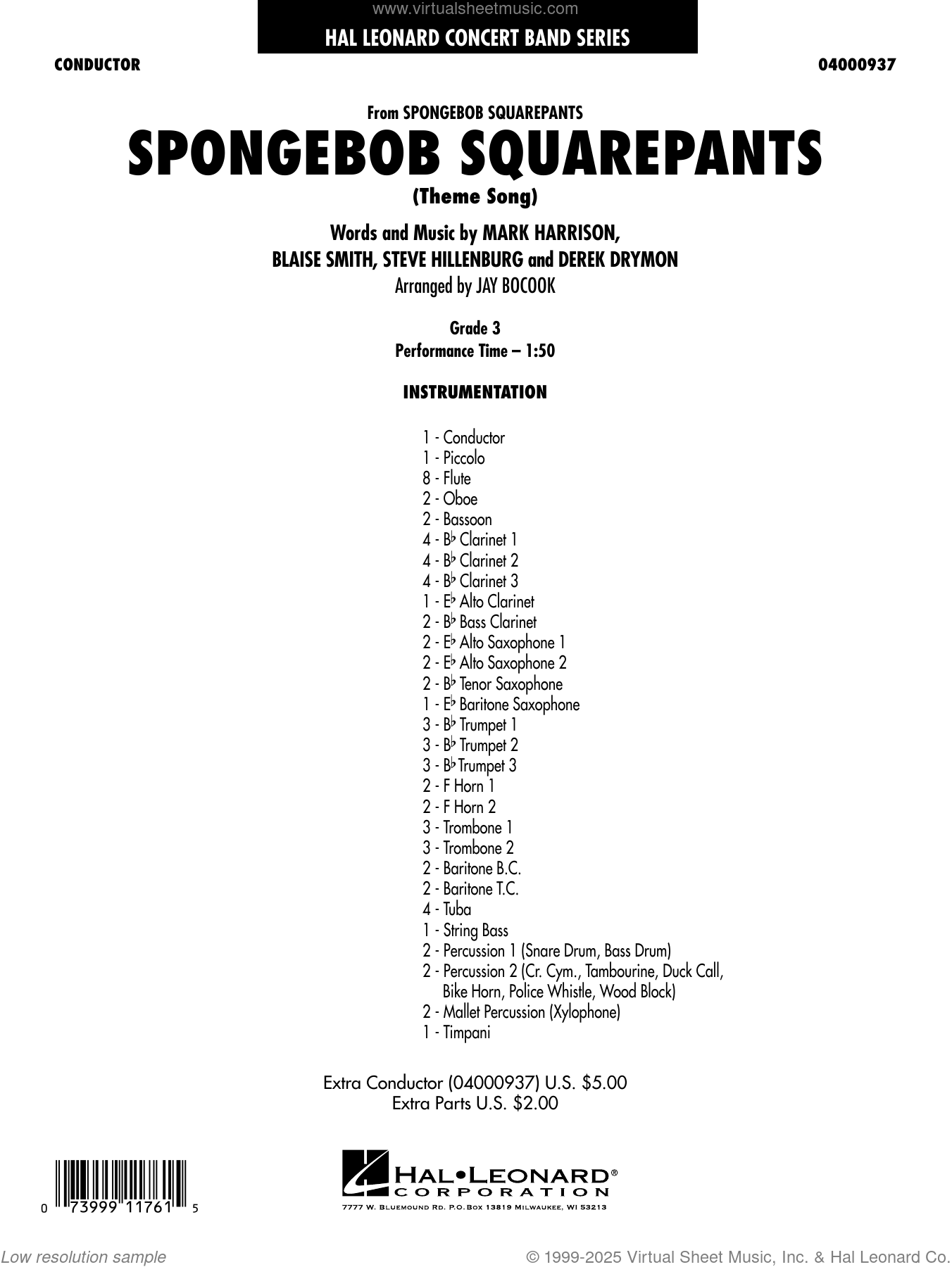 SpongeBob SquarePants (arr. Jay Bocook) sheet music (complete ...
