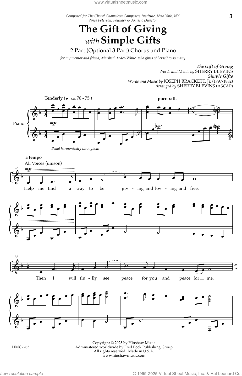 The Gift Of Giving (with Simple Gifts) sheet music for choir (2-Part, 3 ...