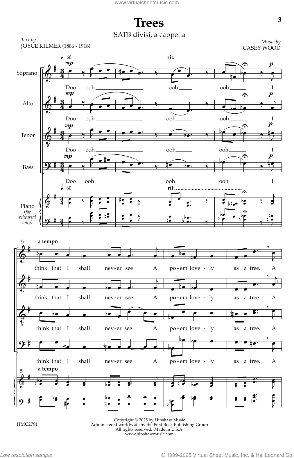 Trees sheet music for choir (SATB Divisi) (PDF)