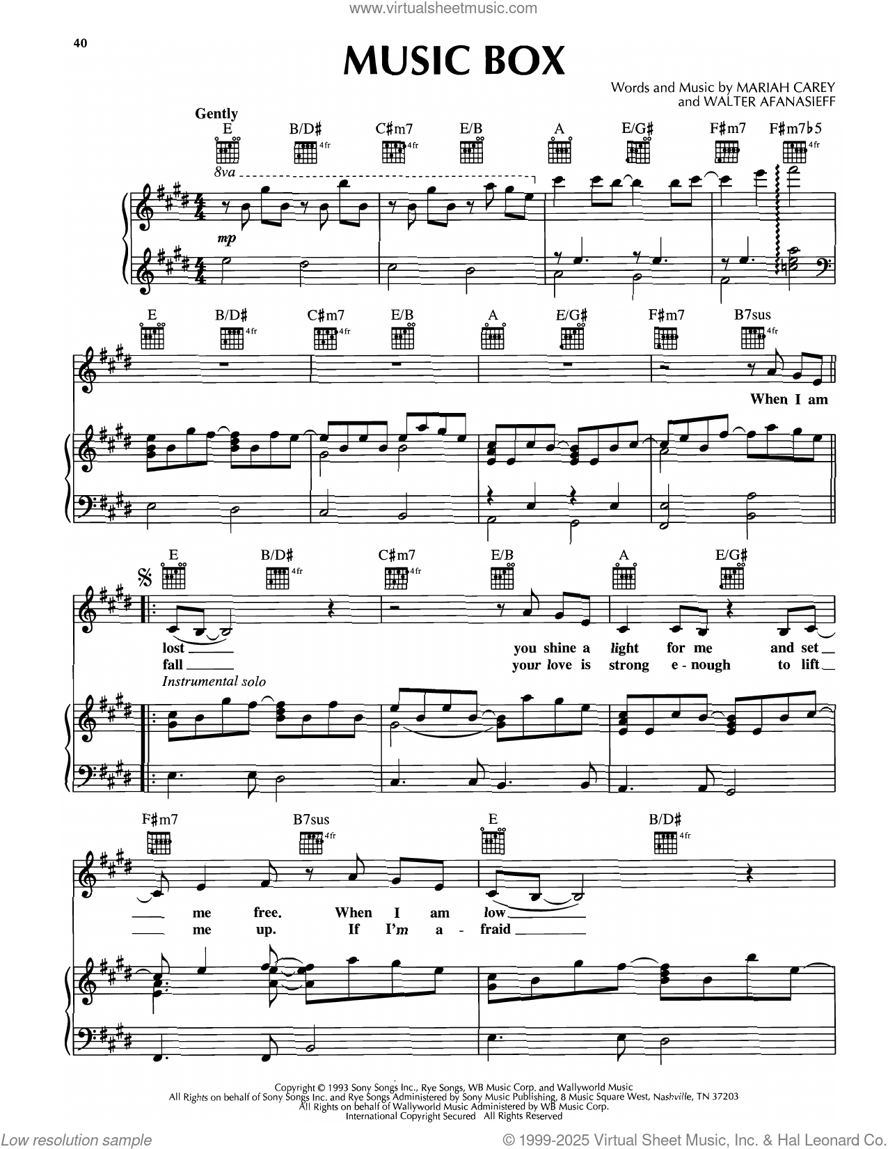 Music Box sheet music for voice, piano or guitar (PDF)