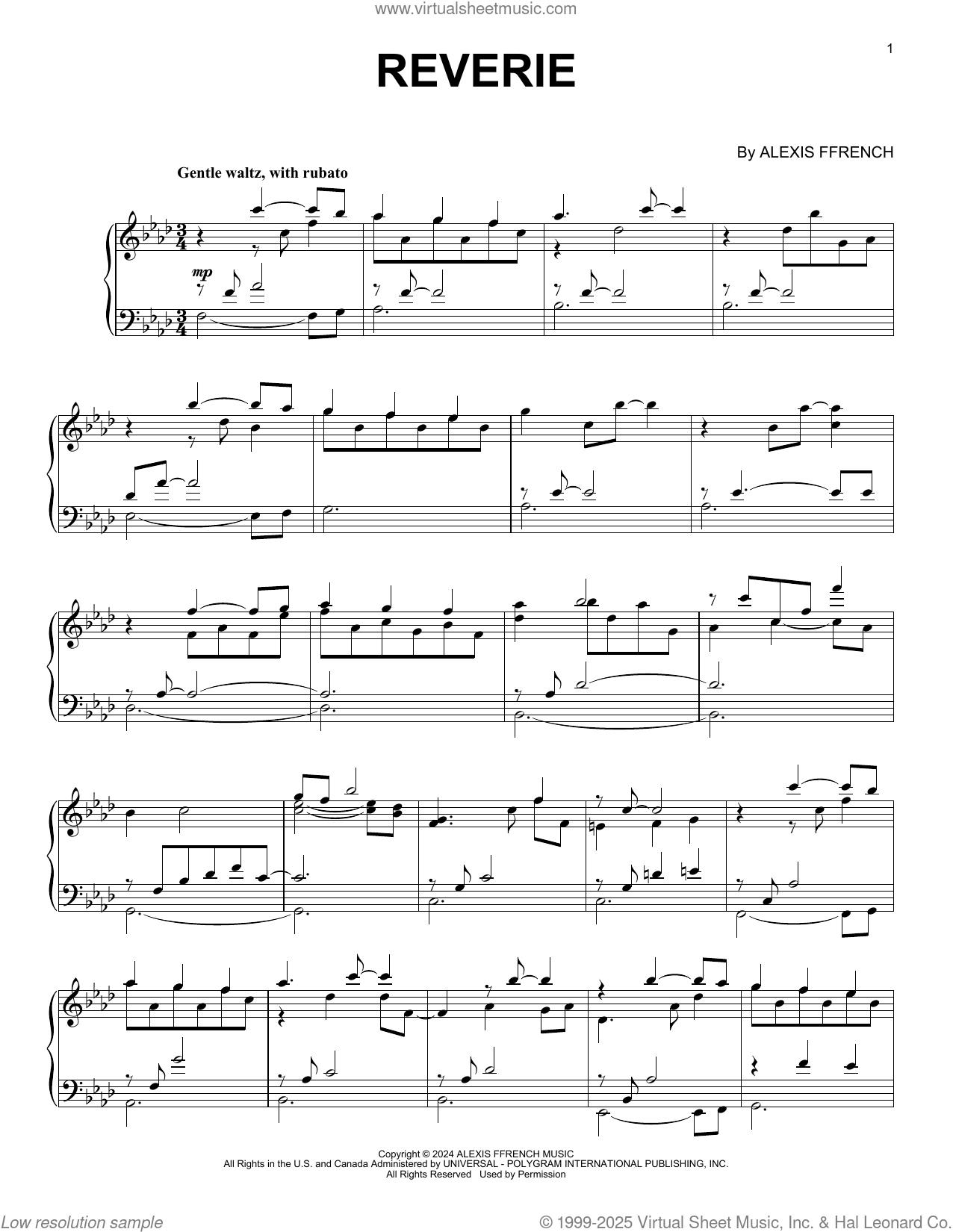 Alexis Ffrench: Reverie sheet music for piano solo (PDF)