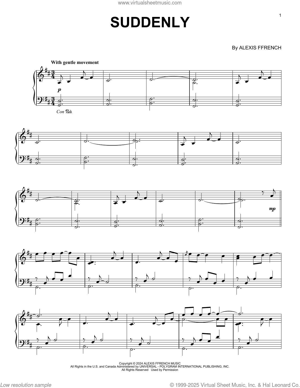 Suddenly sheet music for piano solo (PDF-interactive)