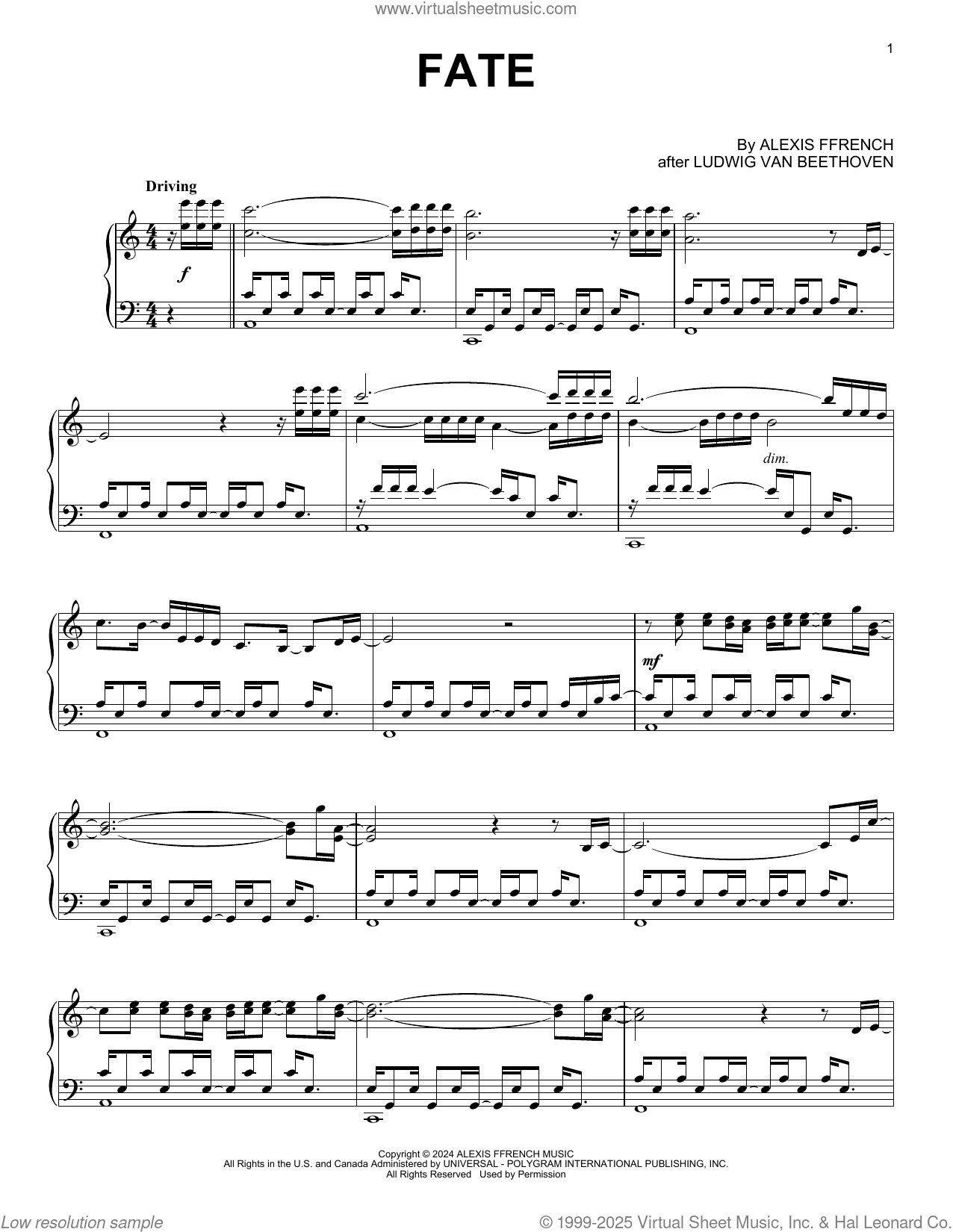 Fate sheet music for piano solo (PDF-interactive)