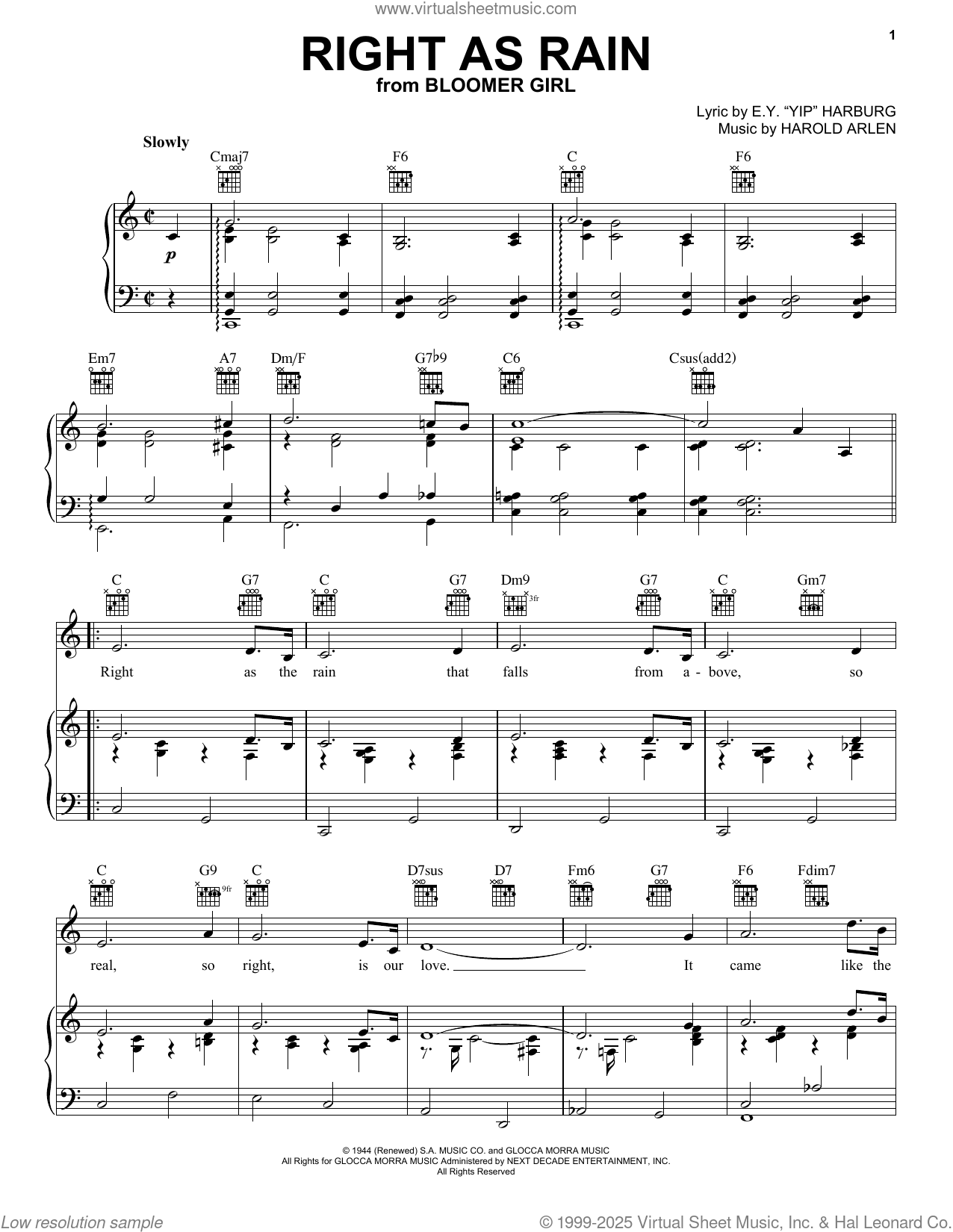 Right As Rain sheet music for voice, piano or guitar (PDF)