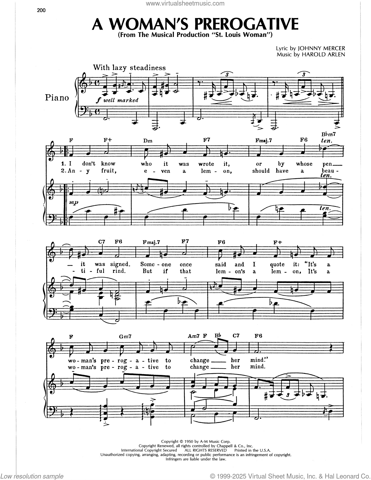 Woman's Prerogative sheet music for voice, piano or guitar (PDF)