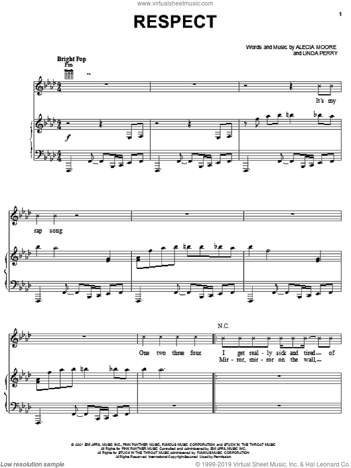Respect sheet music for voice, piano or guitar (PDF-interactive)