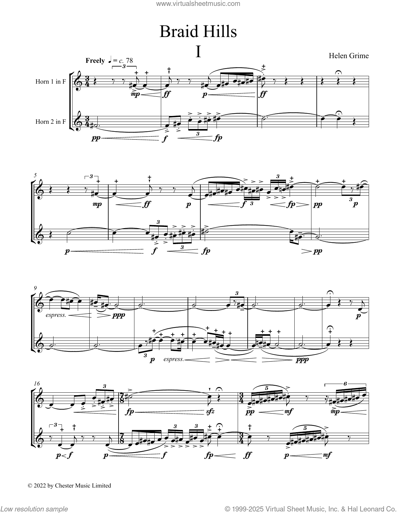 Braid Hills sheet music for two horns (duets, horn duets) (PDF)
