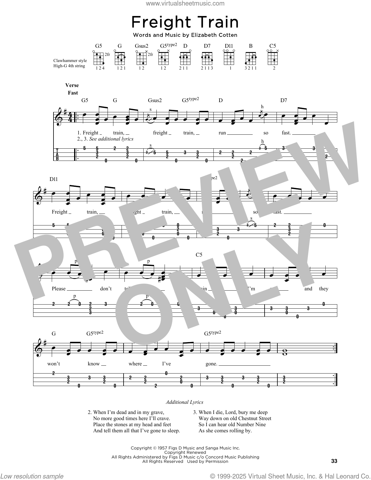 Freight Train (arr. Jim Schustedt) sheet music for ukulele (PDF)