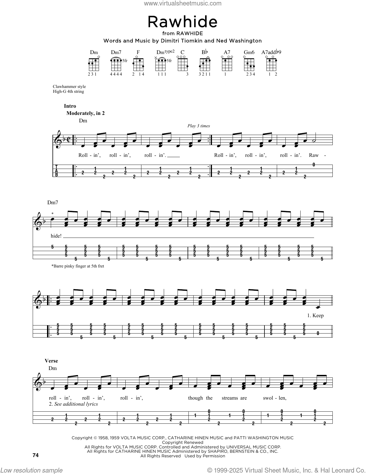 Rawhide (arr. Jim Schustedt) sheet music for ukulele (PDF)