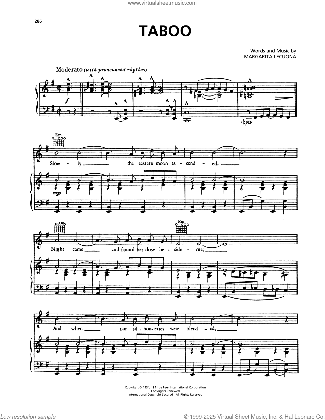 Taboo sheet music for voice, piano or guitar (PDF)