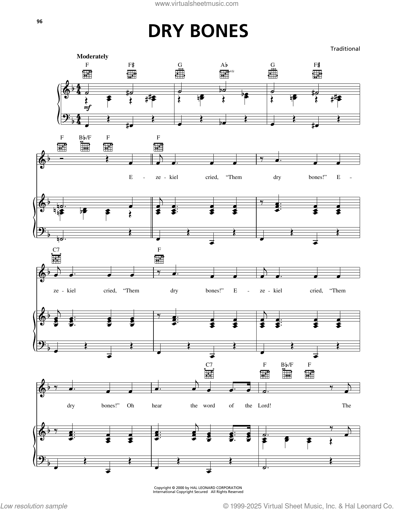 Dry Bones sheet music for voice, piano or guitar (PDF)