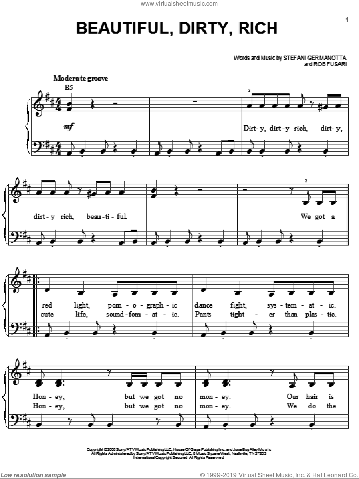 Beautiful, Dirty, Rich sheet music for piano solo (PDF)