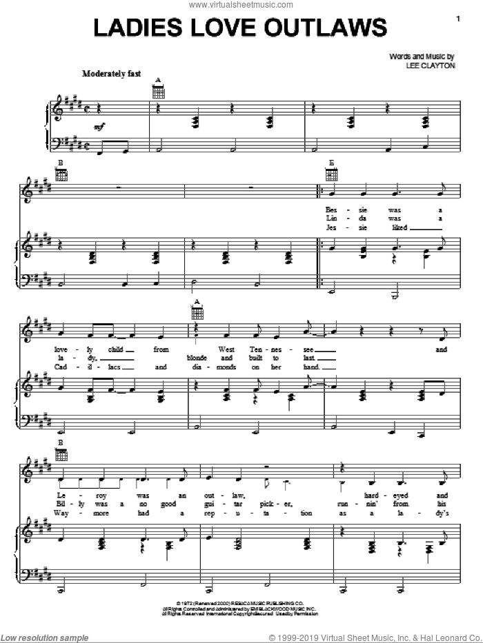Ladies Love Outlaws sheet music for voice, piano or guitar (PDF)
