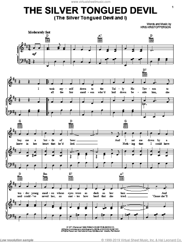 The Silver Tongued Devil (The Silver Tongued Devil And I) sheet music for voice, piano or guitar