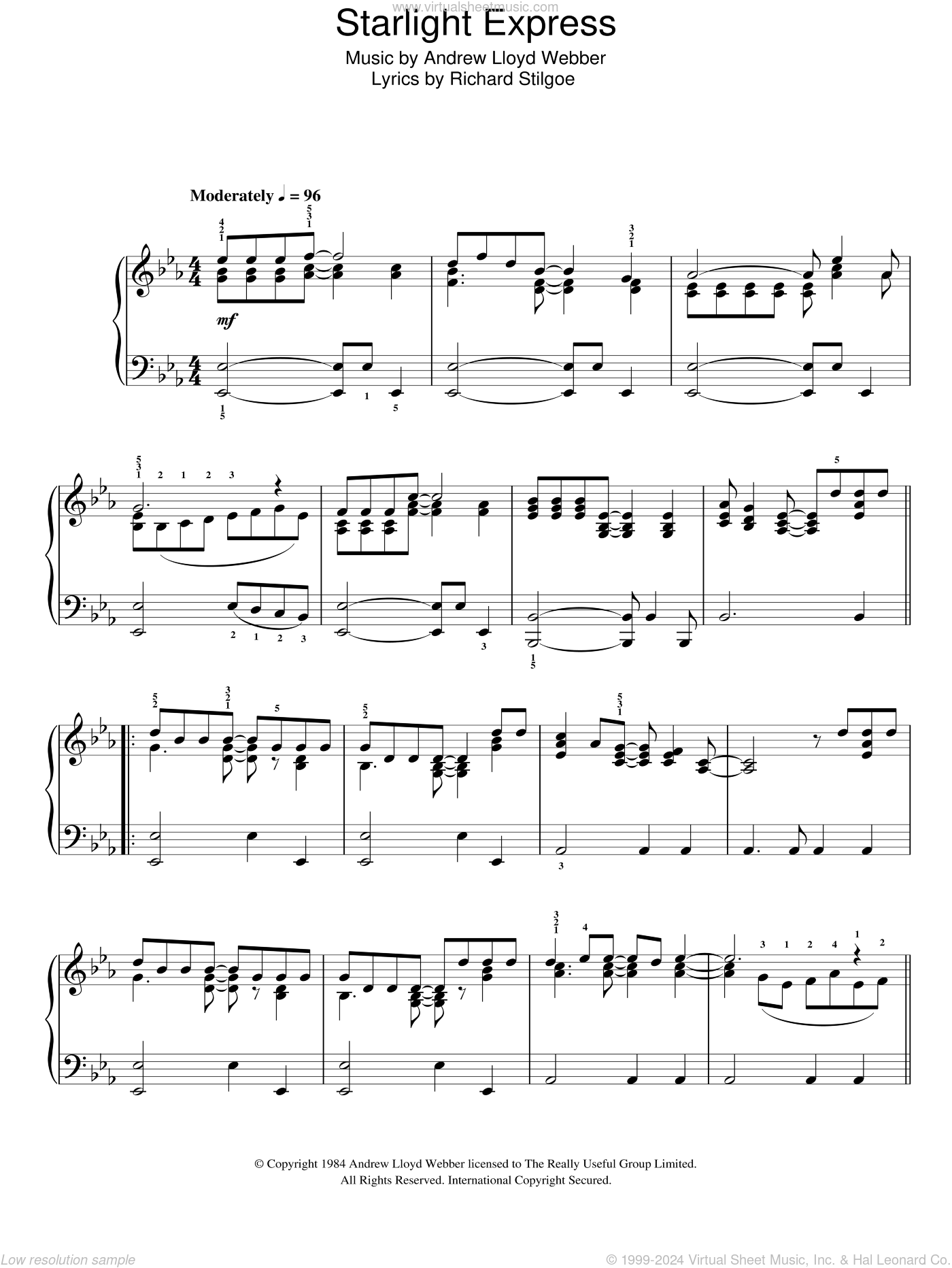 Starlight Express sheet music for piano solo (PDF) v2