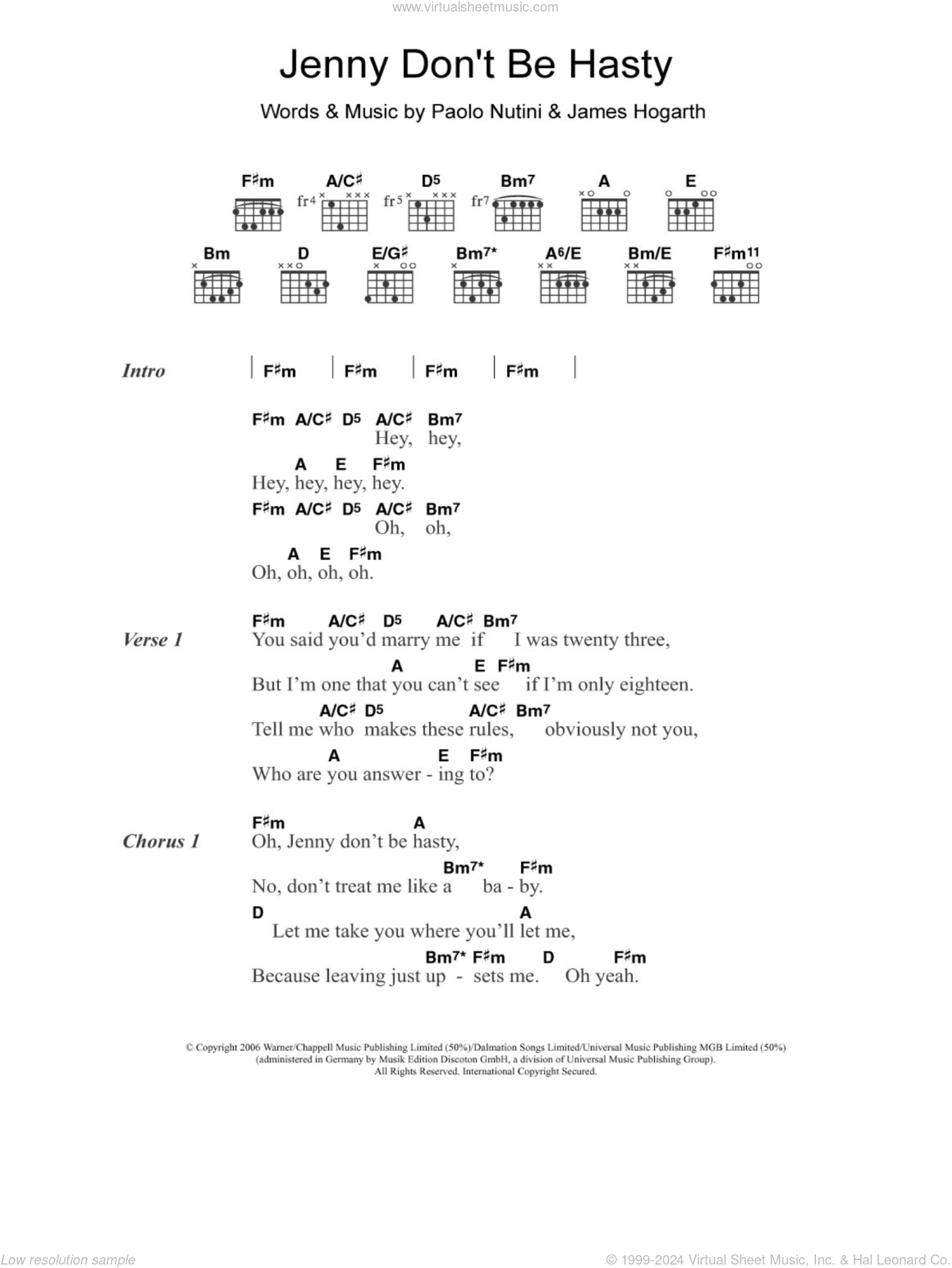Jenny Don't Be Hasty sheet music for guitar (chords) (PDF)
