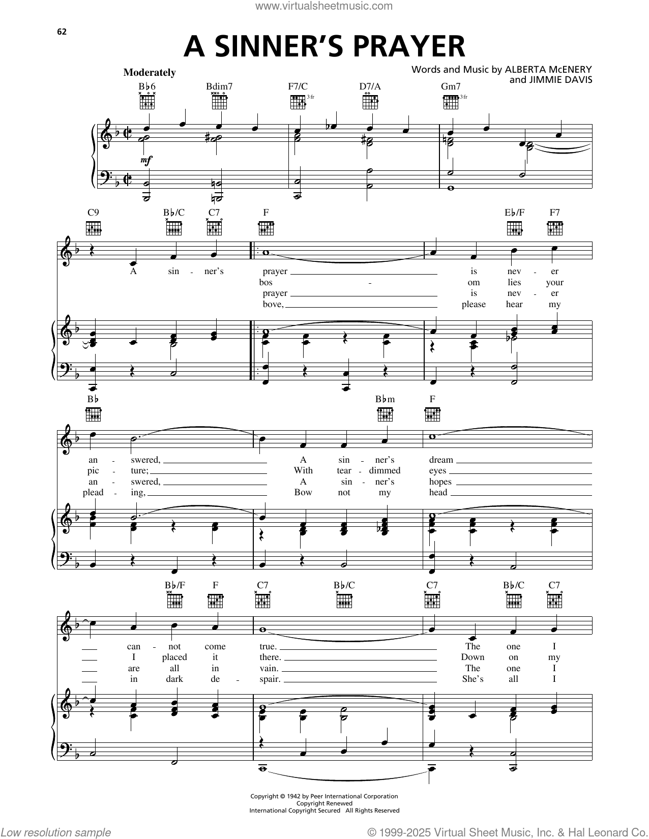 A Sinner's Prayer sheet music for voice, piano or guitar (PDF)